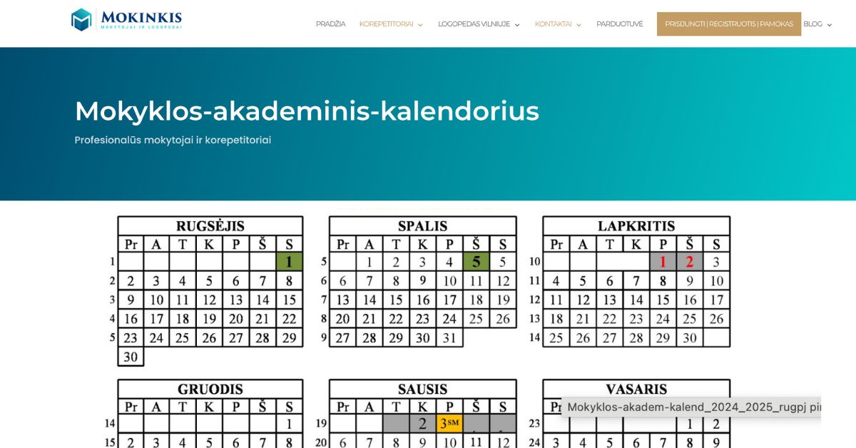 Mokyklos akademinis kalendorius | mokinkis.lt